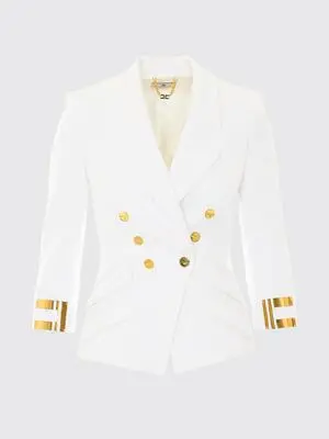 Elisabetta Franchi Slim Fit Double-breasted Blazer With Padded Shoulders - Ivory
