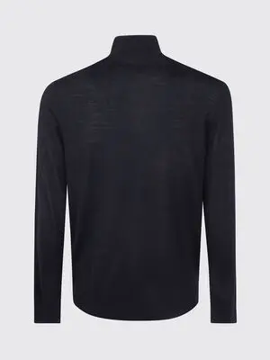 Paul Smith Slim Fit Merino Wool Zip-up Roll Neck Cardigan - Black