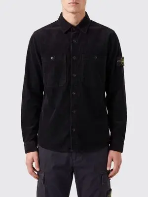 Stone Island Slim Fit Corduroy Shirt With Applied Compass Logo - Black