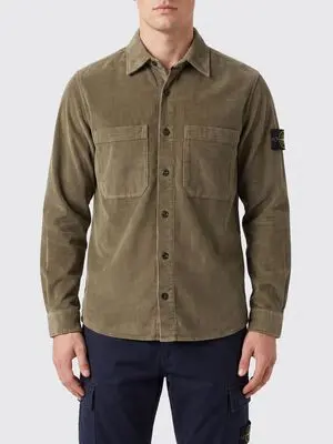 Stone Island Slim Fit Corduroy Shirt With Applied Compass Logo - Military