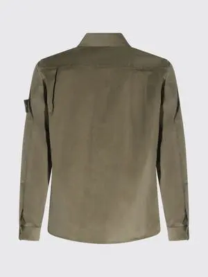 Stone Island Slim Fit Corduroy Shirt With Applied Compass Logo - Military