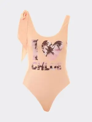 Chloé One-piece Swimsuit With Bow Detail And Slogan Print