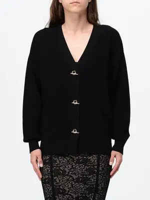 Elisabetta Franchi V-neck Viscose Blend Cardigan With Dropped Shoulders And Hook-and-eye Closure - Black