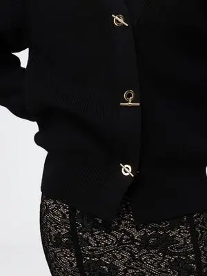 Elisabetta Franchi V-neck Viscose Blend Cardigan With Dropped Shoulders And Hook-and-eye Closure - Black