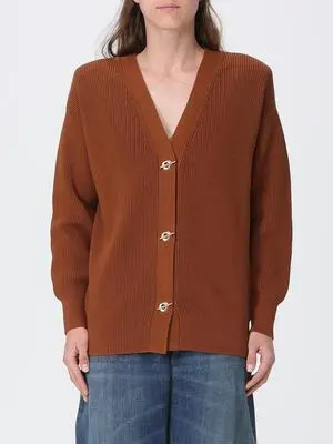 Elisabetta Franchi V-neck Viscose Blend Cardigan With Dropped Shoulders And Hook-and-eye Closure - Brown