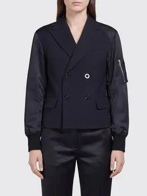 Sacai Slim Fit Double-breasted Short Coat In Wool With Nylon Inserts