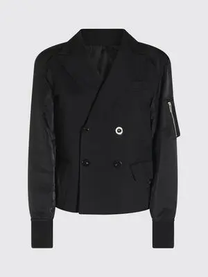 Sacai Slim Fit Double-breasted Short Coat In Wool With Nylon Inserts