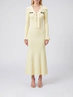 SELF-PORTRAIT Slim Fit Knit Midi Dress With Jewelled Buttons And Shawl Collar