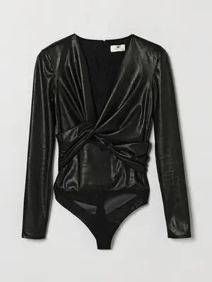 Elisabetta Franchi Faux Leather Twist Front Bodysuit