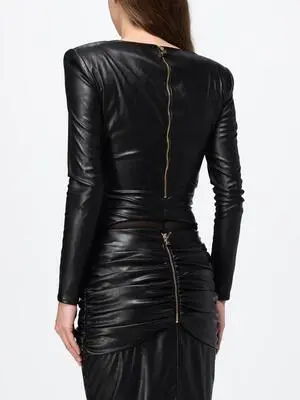 Elisabetta Franchi Faux Leather Twist Front Bodysuit