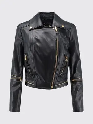 Elisabetta Franchi Slim-fit Leather Biker Jacket With Asymmetrical Zip - Black