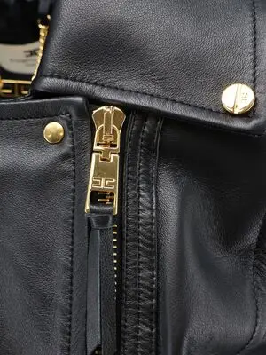 Elisabetta Franchi Slim-fit Leather Biker Jacket With Asymmetrical Zip - Black
