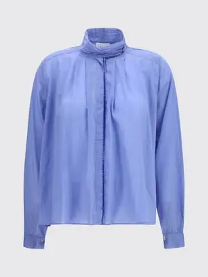 FORTE_FORTE Cotton And Silk Blend High-neck Long-sleeved Shirt - Blue