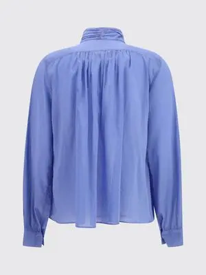 FORTE_FORTE Cotton And Silk Blend High-neck Long-sleeved Shirt - Blue