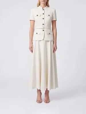 SELF-PORTRAIT Midi Chemisier Dress In Crêpe With Mandarin Collar And Bow