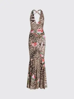 Roberto Cavalli Animal Print Jersey Long Sheath Dress With Halter Neck