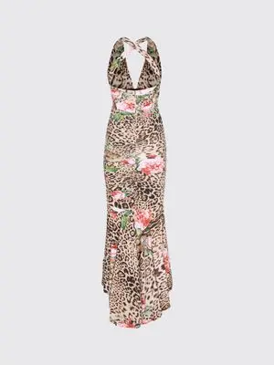Roberto Cavalli Animal Print Jersey Long Sheath Dress With Halter Neck
