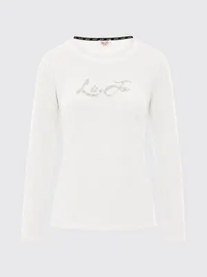 Liu Jo Slim Fit Long-sleeved Cotton T-shirt With Rhinestone Logo - White