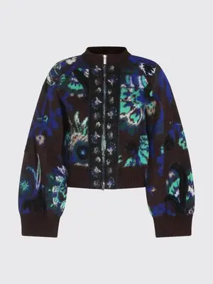 Sacai Wool Bomber Jacket With Balloon Sleeves And Floral Embroidery