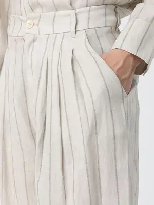ELEH High-waisted Striped Linen-blend Palazzo Trousers