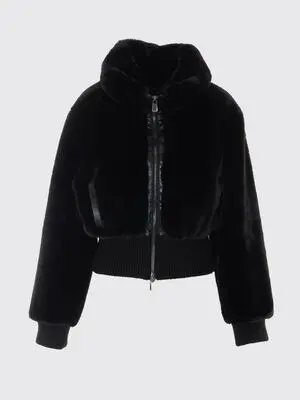 Pinko Faux Fur Zip-up Jacket With High Neck And Elasticated Cuffs - Black