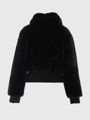 Pinko Faux Fur Zip-up Jacket With High Neck And Elasticated Cuffs - Black