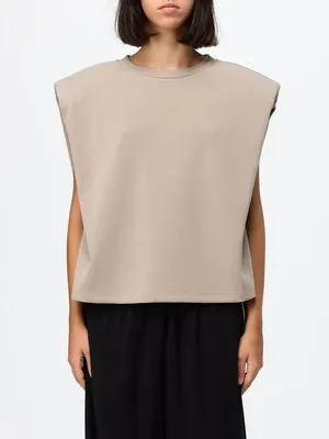 ELEH Sleeveless Viscose Blend Top With Padded Shoulders And Crew Neck - Grey