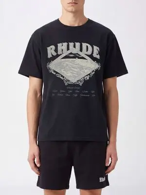 Rhude Regular Fit Crewneck Cotton Logo Print T-shirt With Dropped Shoulders - Black