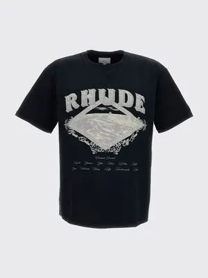 Rhude Regular Fit Crewneck Cotton Logo Print T-shirt With Dropped Shoulders - Black