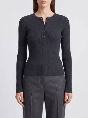 LISA YANG Ribbed Henley Sweater