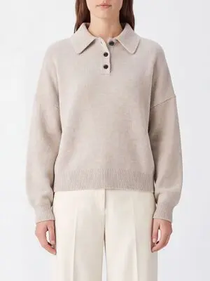 LISA YANG Lisa Yang Pure Cashmere Relaxed Fit Long Sleeve Knitted Polo Beige