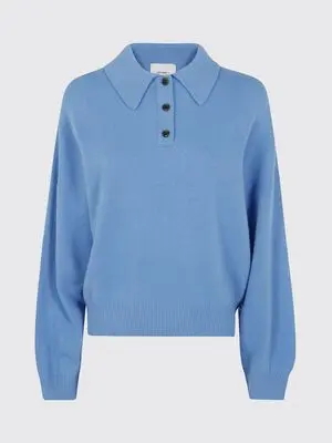 LISA YANG Pure Cashmere Relaxed Fit Long Sleeve Knitted Polo - Blue