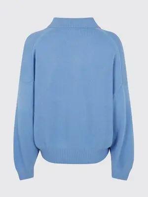 LISA YANG Pure Cashmere Relaxed Fit Long Sleeve Knitted Polo - Blue