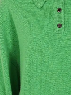 LISA YANG Pure Cashmere Relaxed Fit Long Sleeve Knitted Polo - Forest Green