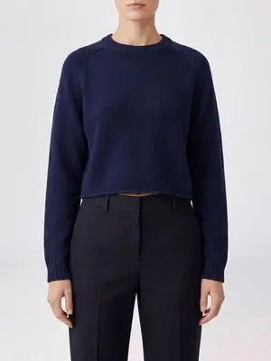 LISA YANG Cropped Ribbed Pullover Sweater - Navy