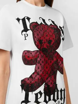 Philipp Plein Slim Fit Teddy Bear Print T-shirt Mini Dress With Rhinestones