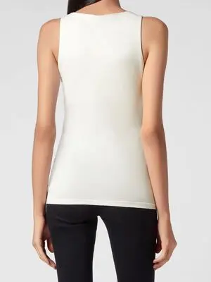 Philipp Plein Slim Fit Square Neck Jersey Tank Top With Embroidered Logo - Ivory