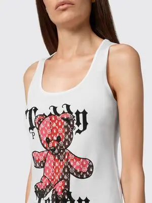 Philipp Plein Teddy Bear Print Square Neck Tank Top