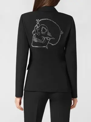 Philipp Plein Single-breasted Cropped Crêpe Blazer With Skull Print And Rhinestones - Black