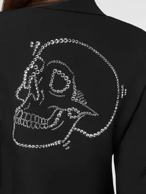 Philipp Plein Single-breasted Cropped Crêpe Blazer With Skull Print And Rhinestones - Black