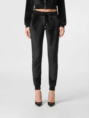 Philipp Plein Slim Fit Chenille Velvet Jogging Trousers With Drawstring Waist - Black