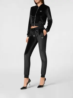 Philipp Plein Slim Fit Chenille Velvet Jogging Trousers With Drawstring Waist - Black
