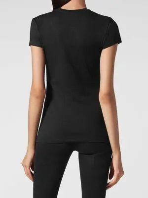 Philipp Plein Slim Fit Jersey Crewneck T-shirt With Tone-on-tone Embroidered Logo - Black