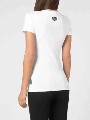 Philipp Plein Slim Fit Jersey Crewneck T-shirt With Contrast Logo And Epaulettes