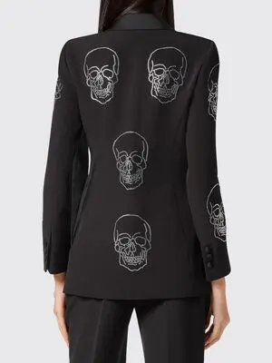 Philipp Plein Slim Fit Single-breasted Cropped Crêpe Blazer With Skull Print And Rhinestones