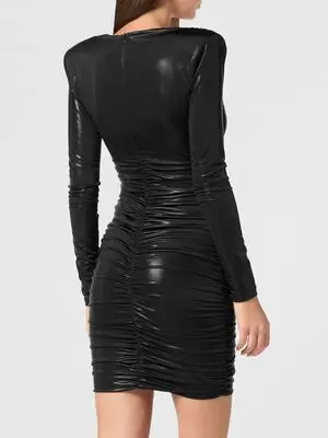 Philipp Plein Draped Sheath Mini Dress With V-neck And Padded Shoulders