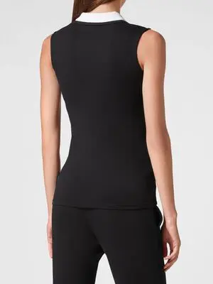 PLEIN SPORT Sleeveless Slim Fit Jersey Polo Shirt With Contrast Logo