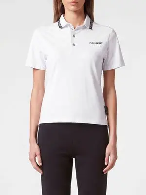 PLEIN SPORT Slim Fit Short-sleeved Jersey Polo Shirt With Printed Logo - White