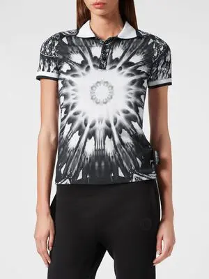 PLEIN SPORT Slim Fit Abstract Print Jersey Polo Shirt With Back Logo - Black