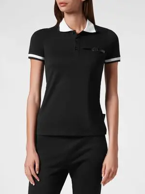 PLEIN SPORT Slim Fit Short-sleeved Jersey Polo Shirt With Back Logo - Black